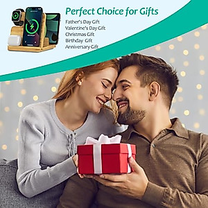 4 in 1 Bamboo Nightstand Wireless Charging Station,Can be Used as a Cell Phone Holder Wooden Desktop Organizer for AirPods, iWatch, Cell Phones, Tablets, Gifts (with Adapter)