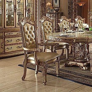 ACME Vendome Arm Chair (Set-2) - - Bone PU & Gold Patina