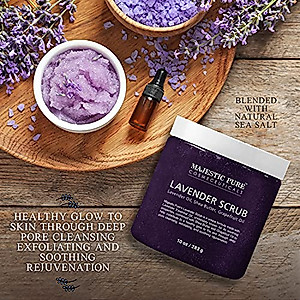 Lavender Oil Body Scrub Exfoliator with Shea Butter and Grapefruit Oil by Majestic Pure - Exfoliate & Moisturize Skin, Fights Acne - 10 oz