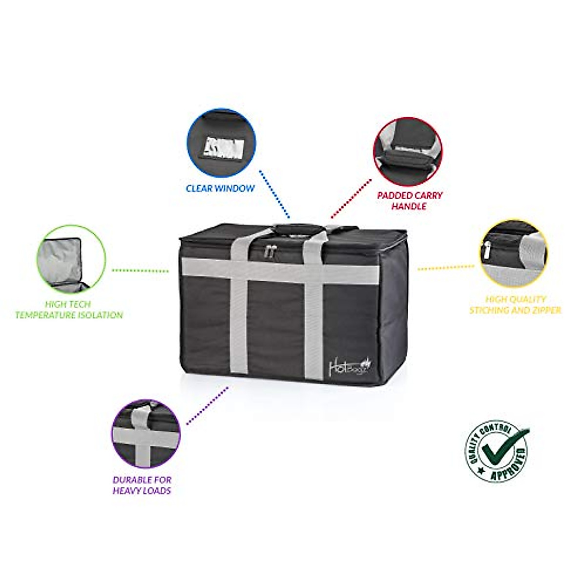 Insulated Food Delivery Bag - Professional Hot/Cold Thermal Carrier - Lightweight & Portable, For Catering, Restaurants, Delivery Drivers, Uber Eats, Grubhub, Postmates, etc..