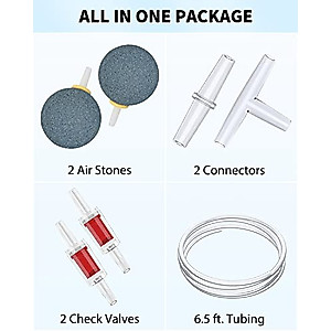 Uniclife 64 GPH Aquarium Air Pump with Dual Outlets Adjustable Quiet Fish Tank Air Pump with Air Stone Airline Tubing Check Valve and Connector Accessories for 10-100 Gallon Fish Tank