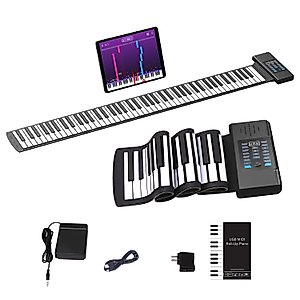 KONIX 88 Keys Roll Up Piano, Upgraded Portable Rechargeable Hand Roll Piano Keyboard, 128 Rhythms, 128 Tones, Roll Out Keyboard Piano with LED Display MIDI Function, Best Gift for Kids and Beginners
