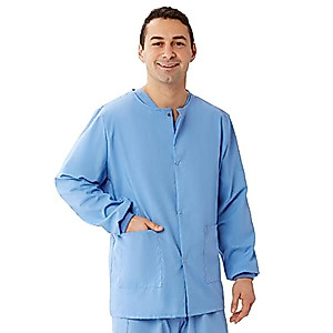 Medline AngelStat Unisex Snap-Front Warm-Up Scrub Jacket, Ciel Blue, Size Small