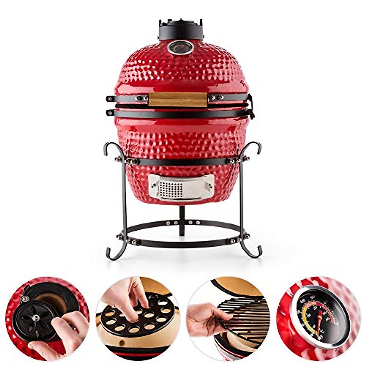 RJMOLU BBQ Grill, Ceramic Smoker Barbecue Grill, Portable Barbecue Grill for 3-5 Persons, Charcoal BBQ for Table Camping Outdoor Garden Grill BBQ Utensil