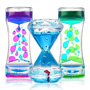 Sensory Toys Liquid Motion Timer Bubbler 3 Set - Best Fidget Toys for Kids Adults for Stress and Anxiety Relief, Calming Tool for Autism Children, Stocking Stuffers Kids Toddlers