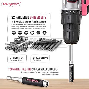 Hi-Spec 58pc Pink 18V Cordless Power Drill Driver, Bit Set & Case. Complete Home & Garage DIY Tool