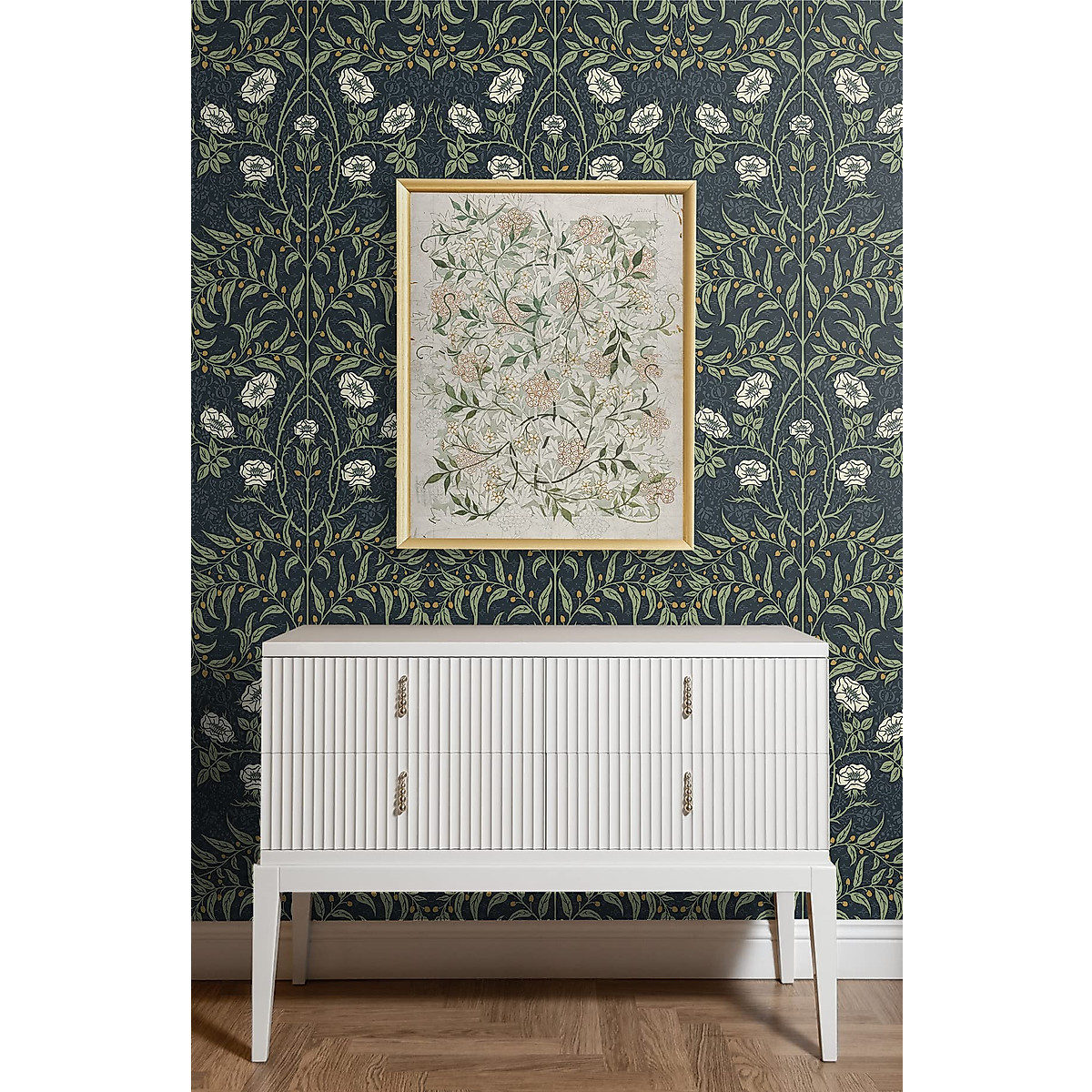 NextWall Stenciled Floral Peel and Stick Wallpaper (Navy & Sage)