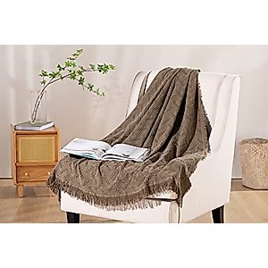 KASENTEX 100% Cotton Throw Blanket Soft Knitted(Brown, 60x50)
