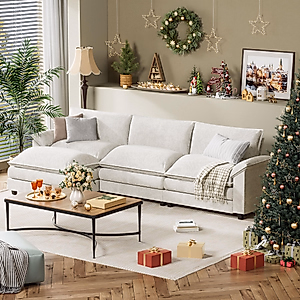 YESHOMY Sectional Modular Sofa L Shaped Chenille Fabric Couch with High Supportive & Soft Sponges and Removable Ottoman, Sleeper Comfy Upholstered Furniture for Living Room, White