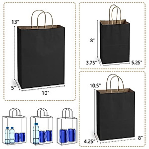 Poever Black Kraft Paper Bags with Handles 5x3x8 & 8x4x10 & 10x5x13 30 PCS, Gift Bags Shopping Bags Goody Bags Recyclable for Birthday Party Takeouts Retail Grocery