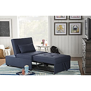 Powell Furniture Linon Boone Upholstered Convertible Sofa Bed in Blue