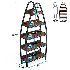 Tribesigns 5-Tier Bookshelf, 69" Tall Open Bookcase Bookshelf, Industrial Freestanding Display Shelf Units Etagere Boat Bookcase for Living Room, Home Office