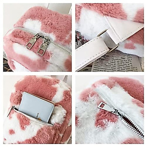 Tomato City Fuzzy 3D Bunny Ear Backpack Kawaii Fluffy Shouder Bag Purse Girls (Pink Cow Print,Faux Fur)