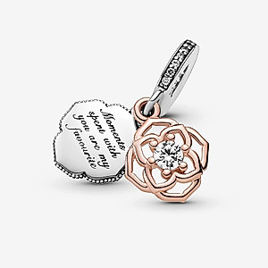 EZ Tuxedo Two-tone Rose Dangle Charms 14K Rose Gold Plated Pendant with Cubic Zirconia for Bracelets