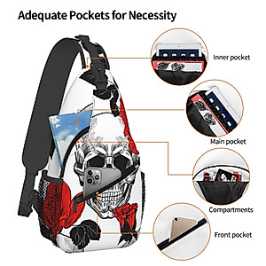 Yamegoun Rose And Skull Unisex Chest Bags Crossbody Sling Backpack Travel Hiking Daypack for Women Men Shoulder Bag for Casual Sport Climbing Runners