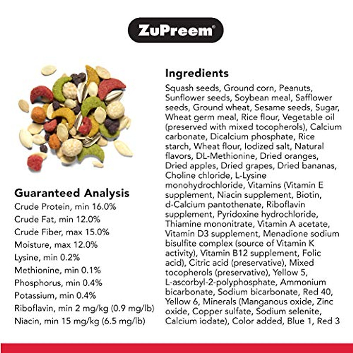 ZuPreem Sensible Seed Bird Food for Large Birds, 2 lb Bag - Premium Blend of Seeds and FruitBlend Pellets for Amazons, Macaws, Cockatoos