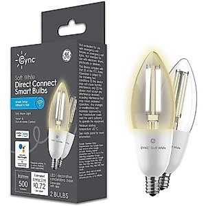 GE CYNC Smart LED Light Bulb, B11 Candle Light Bulb, Works with Amazon Alexa and Google Home, WiFi Light, 60W Equivalent, Soft White, Small Base (Pack of 2)