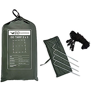 DD Hammocks - DD Tarp 3x3 - Olive Green (10ft x 10ft) - 100% Waterproof Lightweight & Multifunctional Rainfly Tarp Tent Shelter for Camping Backpacking & Hiking Adventure