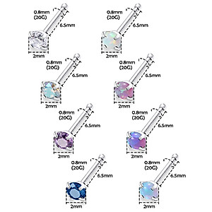 Lsnevsie Nose Rings Studs for Women 20G 316L Surgical Stainless Steel Straight Silver Opal Hypoallergenic Star Heart Nose Nostril Stud Ring Pin Bone Body Piercing Jewelry for Men Diamond CZ 2mm 3mm