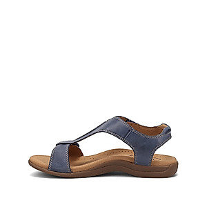 Taos The Show Premium Leather Women's Sandal - Experience Everyday Style, Comfort, Arch Support, Cooling Gel Padding and an Adjustable Fit for Exceptional Walking Comfort Dark Blue 8 (M) US