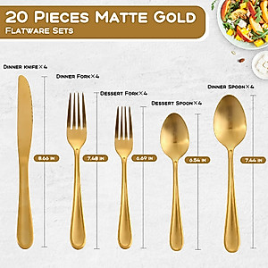 Matte Gold Silverware Set - viishow 20-Piece Stainless Steel Flatware Set for 4, Matte Gold Tableware Modern Satin Finished Kitchen Cutlery Set Eating Utensils Set, Dishwasher Safe