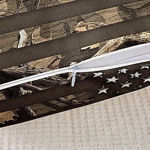 Camo American Flag Reversible Print Pillow Cover,Deer Antlers Brown Camouflage Pillowcase Soft Square 18"x18" Cushion Case,Wild Animal Branches Leaves Stars Throw Pillow Cover Set of 2 forRoom Decor