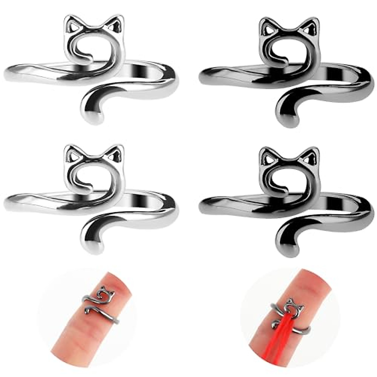 YUXIANLB 4pcs Knitting Crochet Loop Ring for Fingers Metal Open Yarn Guide Crochet Rings Adjustable Braided Faster Knitting Thimbles Holders Accessories for Crochet Mother Grandma Gifts (Cat Style)