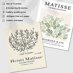12PCS Matisse Poster, Danish Pastel Room Decor, Minimalist Wall art, Matisse Wall Art, Wall Art for Living room and Bedroom, Office Decor, Pastel Room Decor (8x10 in, Unframed)