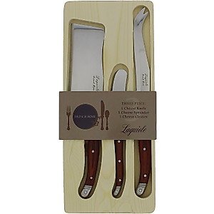 Laguiole Cheese Knife Set of 3 – Charcuterie Accessories w/Pakkawood Handles – Includes 6.25" Cheese Spreader, 9.25" Spear & 8.5" Cleaver Knife