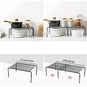 Tomorotec Expandable Shelf Organizer for Kitchen Countertop, Metal Cabinet Organizer Pantry Shelf, Spice Rack Organizer for Cabinet, Space Saving Non Slip Rustproof, Black