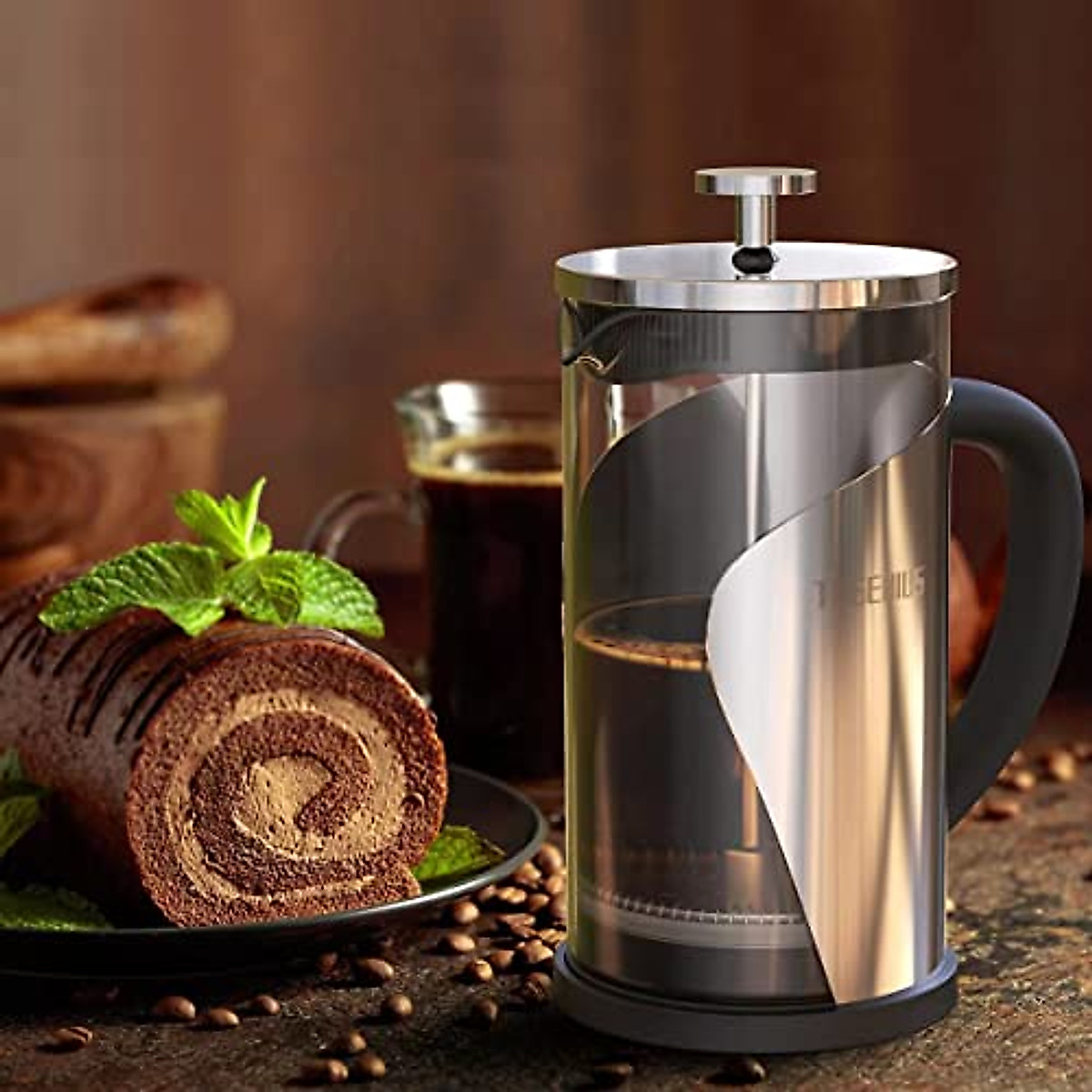 TBGENIUS French Press Coffee Maker 2-4 Cups, 21oz Coffee Press Perfect for Coffee Lover Gifts Morning Coffee, 4 Level Filtration, Stainless Steel Housing - Brews Milk Froth and Tea - 600ml