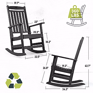 FUNBERRY Patio Rocking Chairs,Poly Lumber Rocker,All Weather Rocking Chair Outdoor,High Back Porch Rocker,Cracker Barrel Rocking Chairs for Porch,360lbs