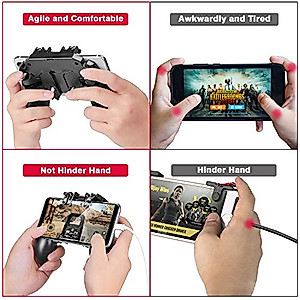 Mobile Game Controller w/ L1R1 L2R2 Triggers [ 6 Finger ], PUBG/COD Mobile Controller w/Cooling Fan & 1200mAh Power Bank, Gaming Grip Joystick Gamepad, Shoot Aim Keys for 4.7-6.5" Android iOS Phone