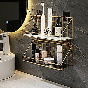 Shower Bathroom Caddy Gold Rust Proof No Drill Bottle Holder Adhesive Basket Organizer Wall Mount for College Gold white