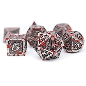 HEIMDALLR Metal DND Dice Set 7 pcs - Dragonhide Design, 16mm Size, Logo on D20; Metal Dice Set & Dice Box; D&D Dice Set D&D (Dungeons and Dragons Dice Set) - Jormungandr Series (Stonetail)