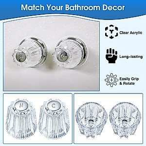 Enhon Shower Faucet Handle Replacement, Compatible with Price Pfister Contessa and Windsor Tub and Shower Faucets, 2 Piece Hot and Cold Shower Knob Replacement, Clear Acrylic