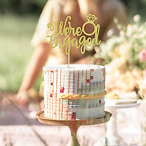 Ercadio 1 Pack Gold We're Engaged Cake Topper Glitter Bridal Shower Cake Pick Decorations for Wedding Engagement Theme Party Decorations