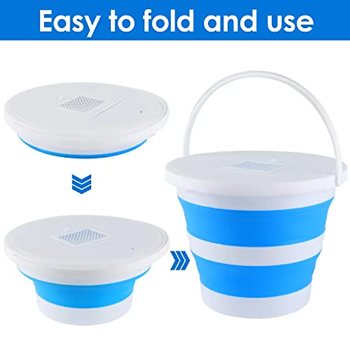 Fishing Bait Bucket with Portable Aerator 4 Gallons Collapsible Live Fish Minnow Bucket with Lid Live Bait Container Utility Fishing Pail Outdoor Camping Organizer (Blue-Bucket)