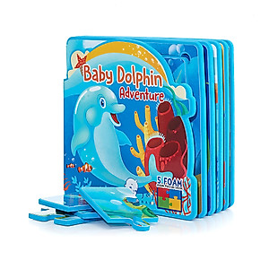 J&J Baby Toddler Puzzles - 5x4-Pieces Dolphin Adventure Soft Jigsaw Puzzles for Toddlers - Set of 5 Educational Learning Puzzles Book for Kids 2-3 Years Old