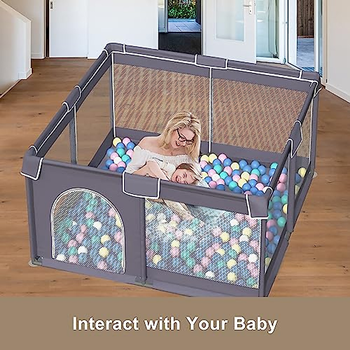 Baby Playpen for Toddler 50”x50” - Kids Playyard Activity Center - Sturdy, Easy to Assemble, Big Enough Area to Move Around - Babies Fences with Gate - Infant Play Yard Pen with Anti-Slip Base