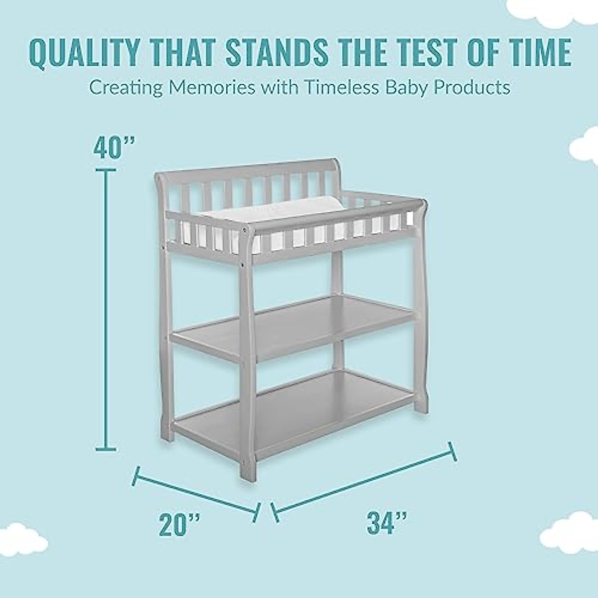 Dream On Me Ashton Changing Table, Steel Grey 34x20x40 Inch (Pack of 1)