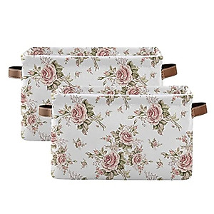 ALAZA Pink Rose Flower Leaf Foldable Storage Box Storage Basket Organizer Bins with Handles for Shelf Closet Living Room Bedroom Home Office 1 Pack