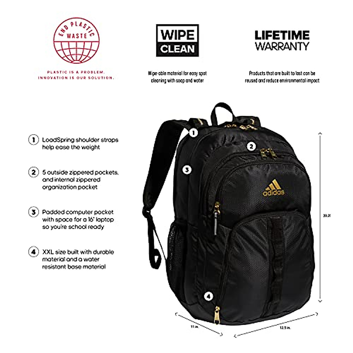 adidas Unisex Prime 6 Backpack, Black/Gold Metallic, One Size