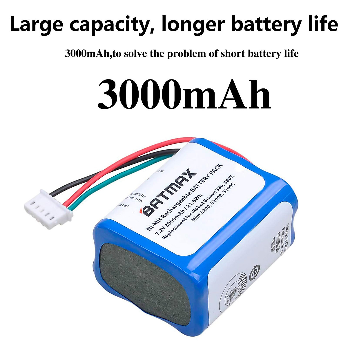 Batmax 3000mAh Ni-MH Battery Compatible with iRobot Braava 380 380t 390t Mint 5200 5200B 5200C Vacuum Cleaner