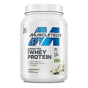 Grass Fed Whey Protein | MuscleTech Grass Fed Whey Protein Powder | Protein Powder for Muscle Gain | Growth Hormone Free, Non-GMO, Gluten Free | 20g Protein + 4.3g BCAA | Deluxe Vanilla, 1.8 lbs