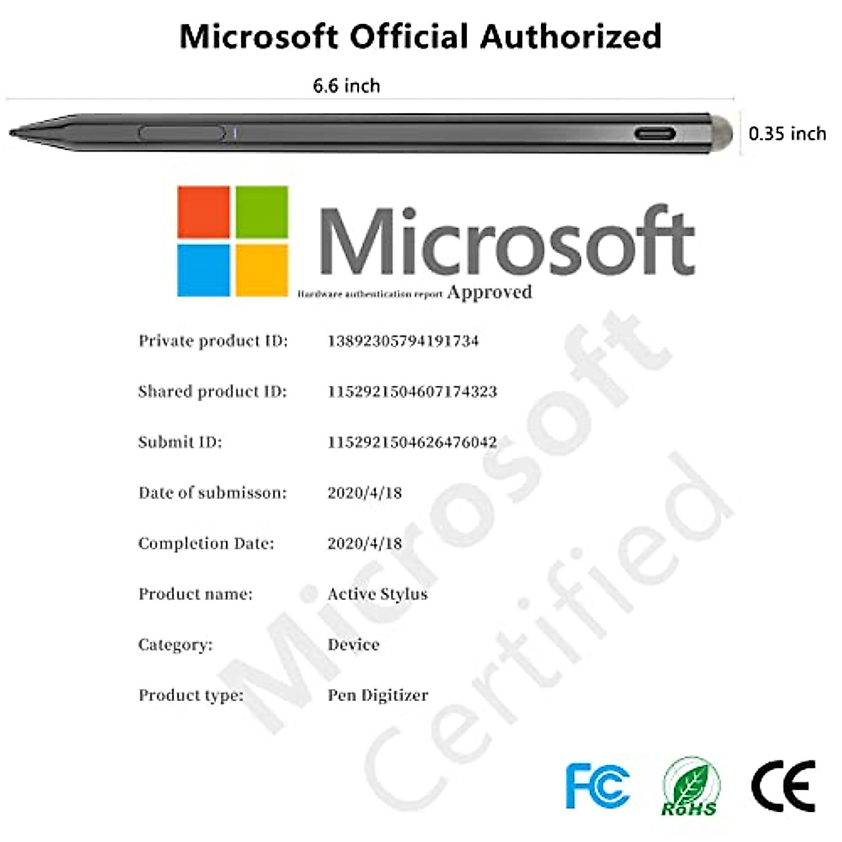 KOKABI Stylus Pen for Surface, 4096 Pressure Sensitivity Microsoft Surface Pen Magnetic, Rechargeable and Palm Rejection Surface Pencil for Surface Pro 8/X/7/6/5/4/3, Surface 3/Go/Book/Laptop/Studio