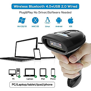 NETUM Bluetooth Barcode Scanner, Compatible with 2.4G Wireless & Bluetooth Function & Wired Connection, Connect Smart Phone, Tablet, PC, CCD Bar Code Reader Work with Windows, Mac,Android, iOS