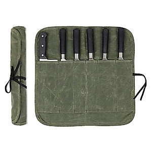 Chef Knife Roll Bag with 6 Slots,Waxed Canvas Knife Carrying Case,Chef Knife Bag,Knife Pouch Can Hold Home Kitchen Knife Tools up to 17 inch,Knife Storage for Travel Camping,BBQ,Culinary School.
