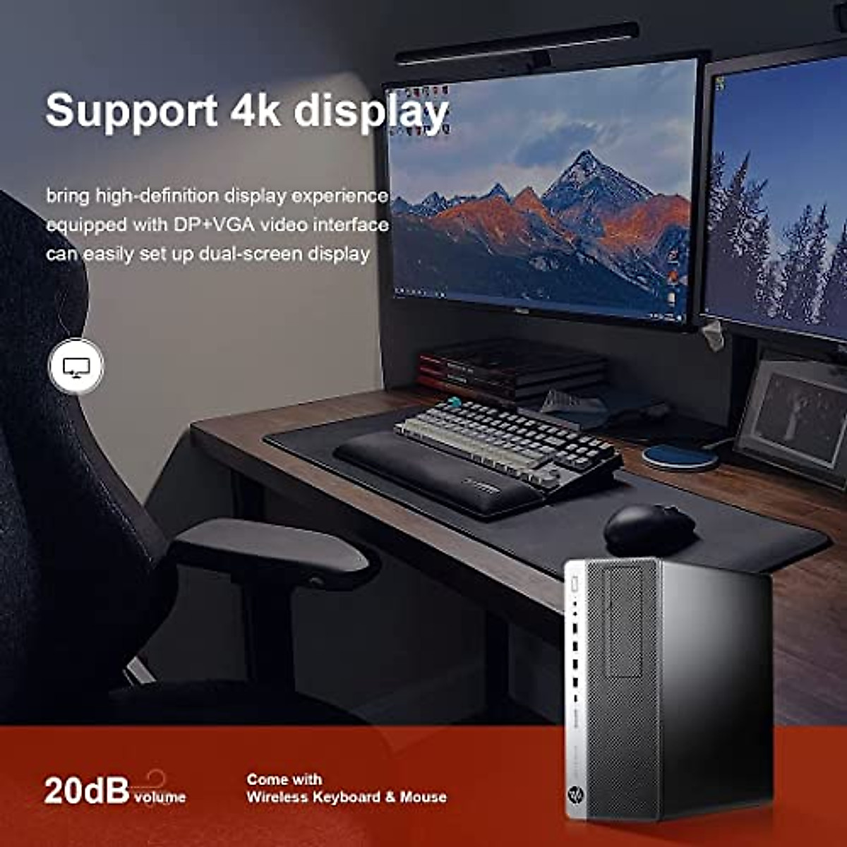 HP Elitedesk 800 G3 SFF Desktop PC - Intel i7-6700,32GB DDR4,1TB NVMe SSD + 2TB HDD, AX200 Wi-Fi 6,Dual 24-Inch Monitors, Wireless Keyboard and Mouse,Win 10 Pro (Renewed), Black/Silver