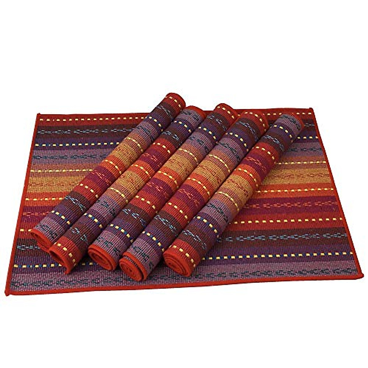 Red-A Hand Woven with 100% Cotton Placemats Colorful Placemats Braided Ribbed Durable Heat-Insulation Table Mats Set of 6,Rainbow